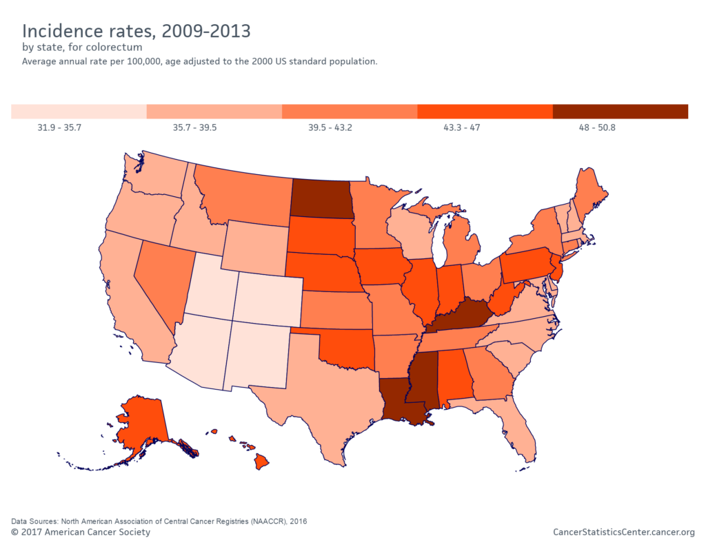 Incidence rates, map, 2009-2013 (by state) - National Lung Cancer ...